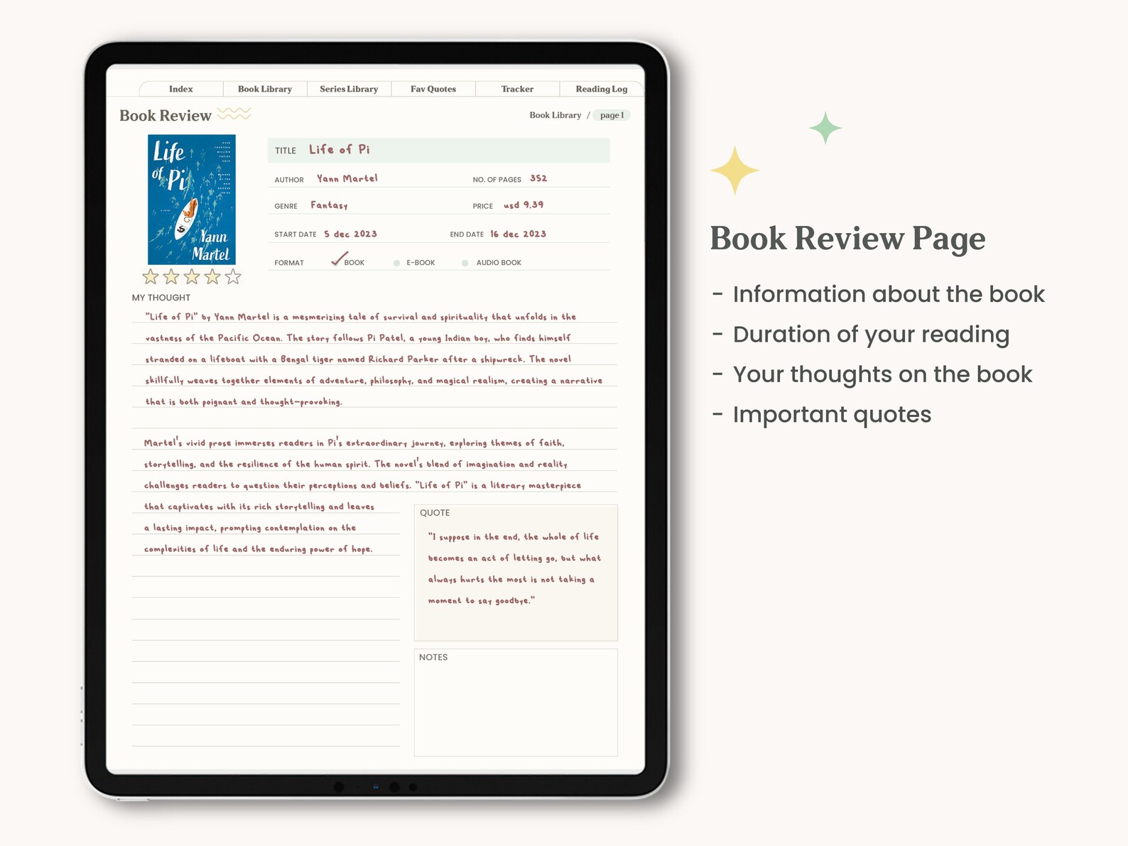 Vertical Digital Reading Journal: Book Tracker & Bookshelf (PDF) - Etsy