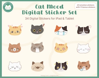 Cat Mood Stickers | Hand-drawn Emoji, Goodnotes Planner (digital) - Etsy