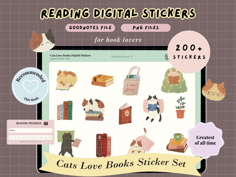 Reading Digital Stickers for Book Lovers | Cats Love Books Digital ...
