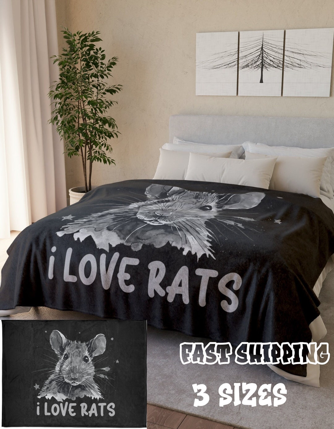 I Love Rats Blanket - Available in 3 Sizes - Keep Warm With a Loved One ...