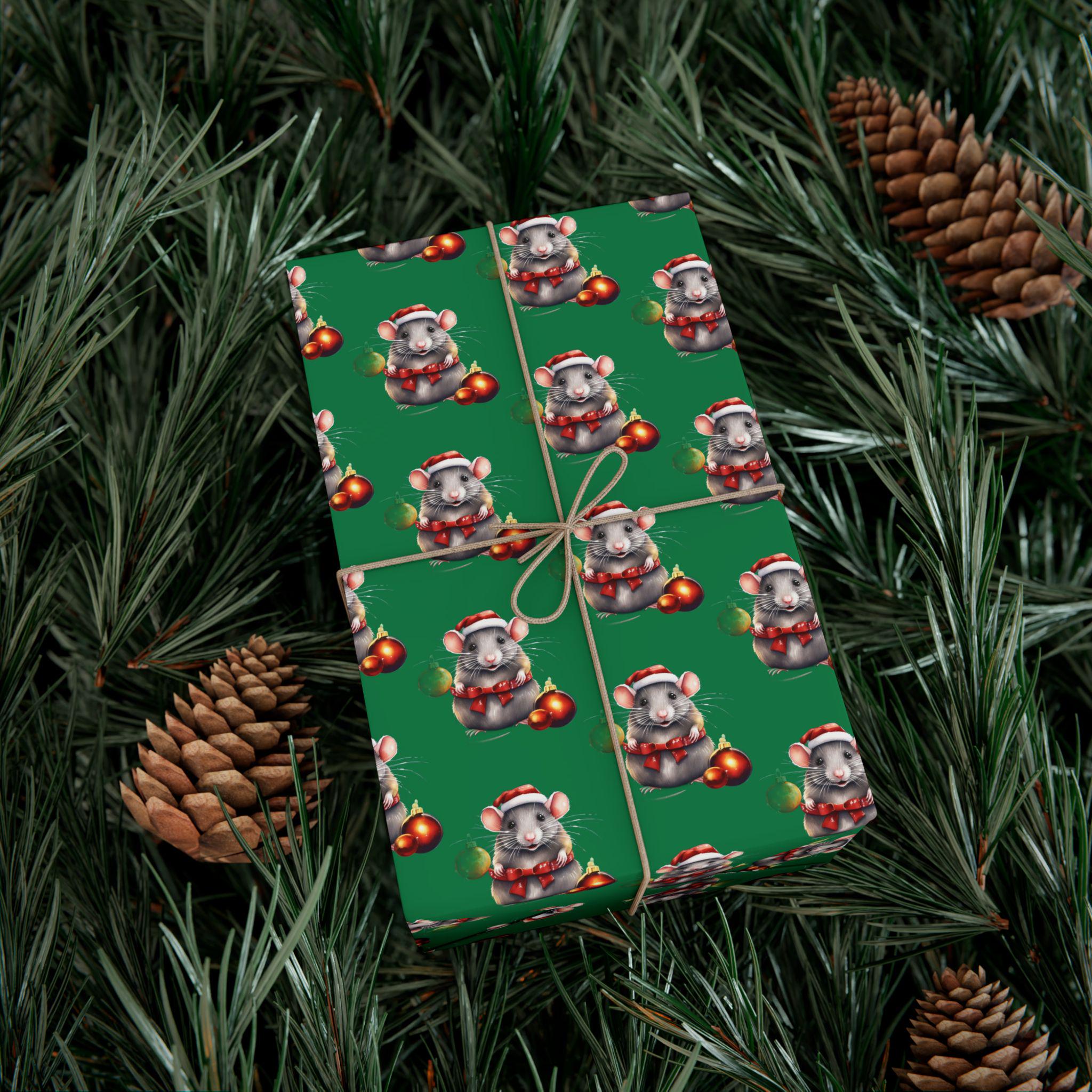 Rat Christmas Wrapping Paper, Holiday Gift Wrap, Cute Rodent Xmas ...
