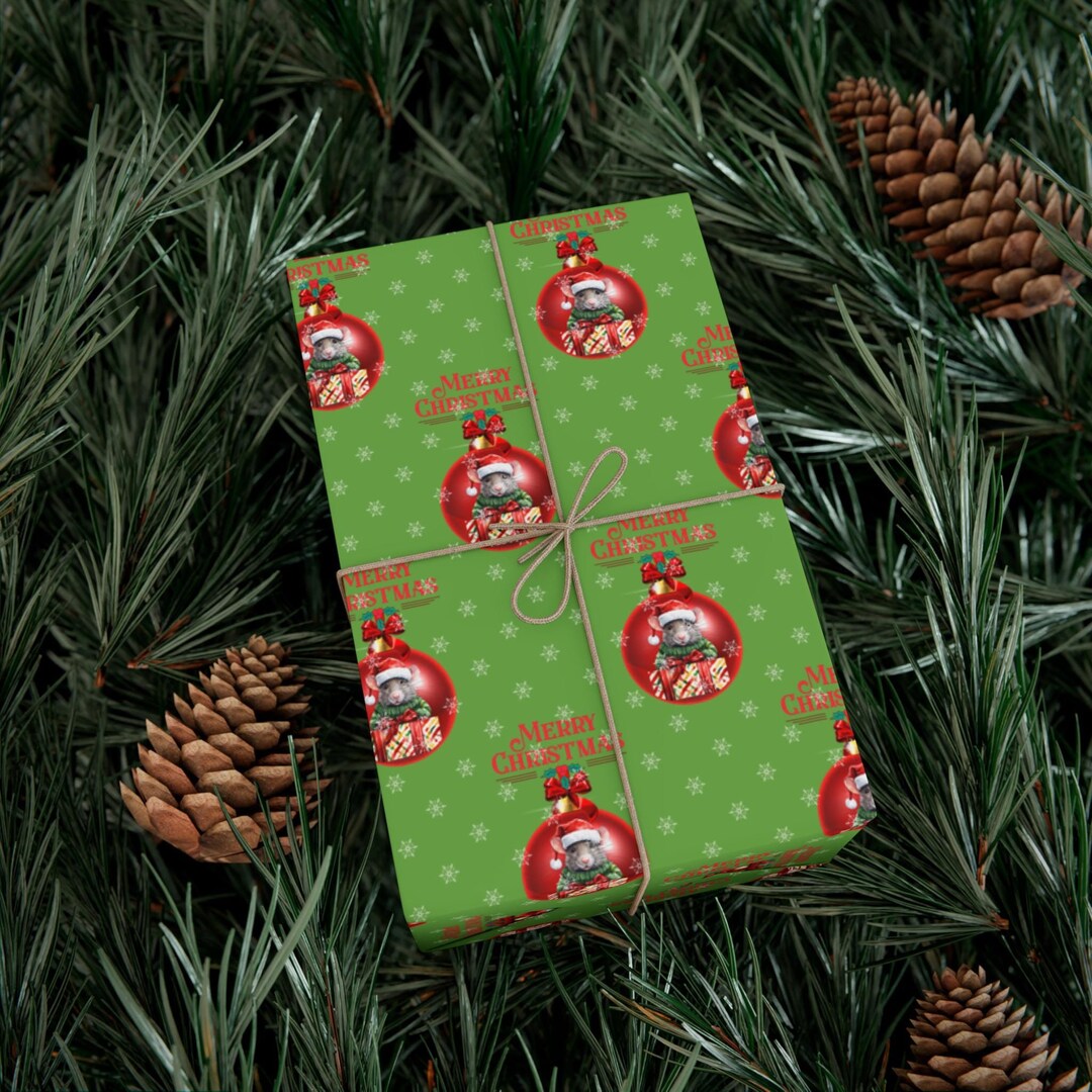 Rat Christmas Wrapping Paper, Holiday Gift Wrap, Cute Rodent Xmas ...
