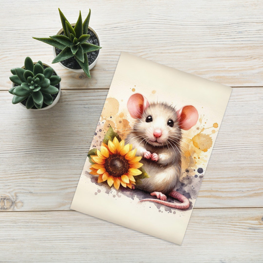 Cute Watercolor Rat Card, an Adorable Rat Card Fior the One You Love - Etsy