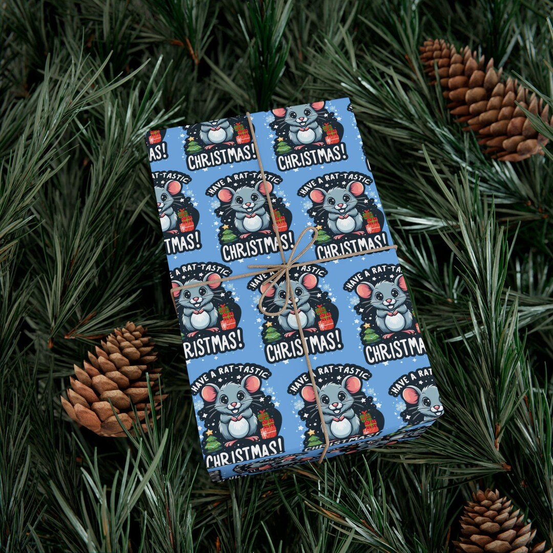 Rat Christmas Wrapping Paper, Holiday Gift Wrap, Cute Rodent Xmas ...