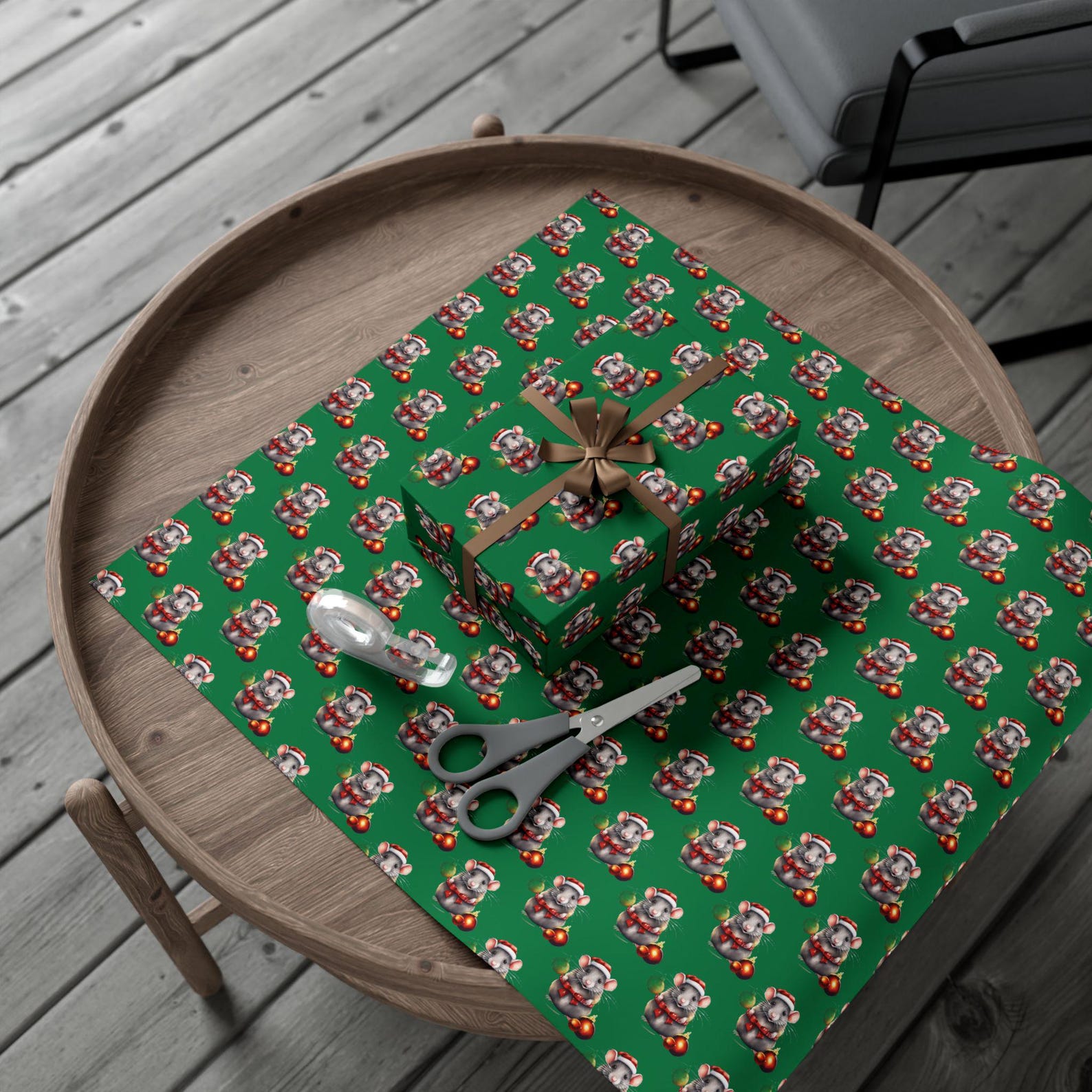 Rat Christmas Wrapping Paper, Holiday Gift Wrap, Cute Rodent Xmas ...