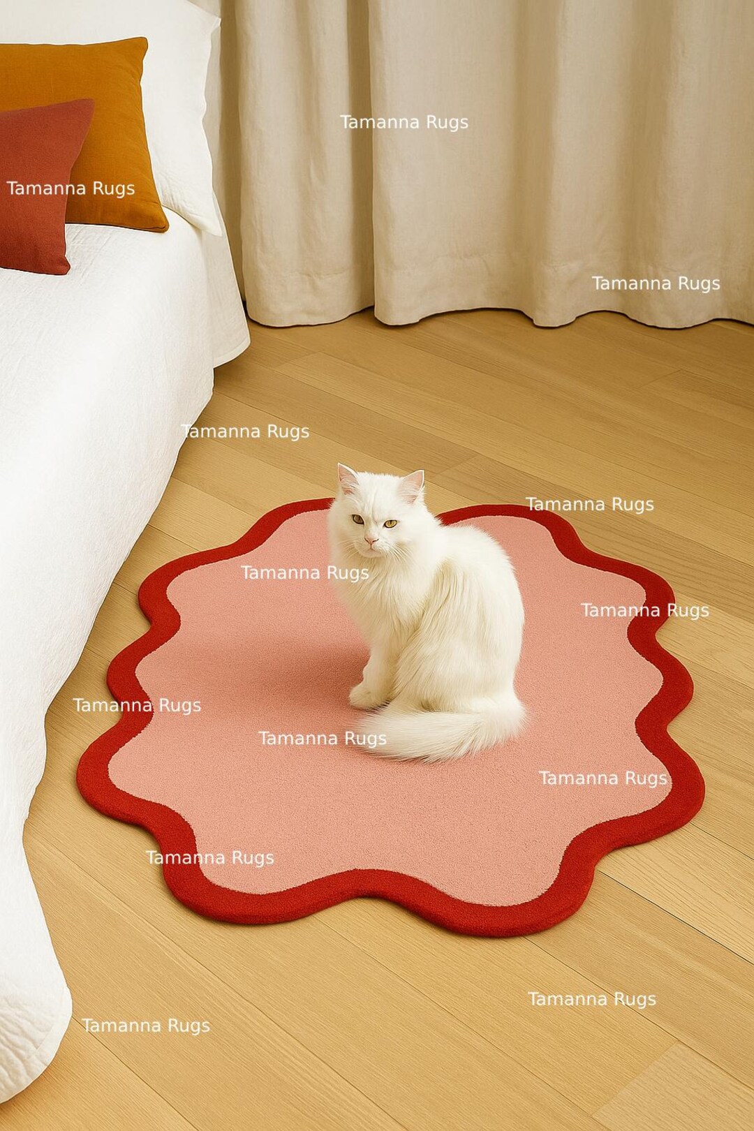 Wavy Pink and Red Velvet Rug: Modern Blob Shape Accent Rug - Etsy