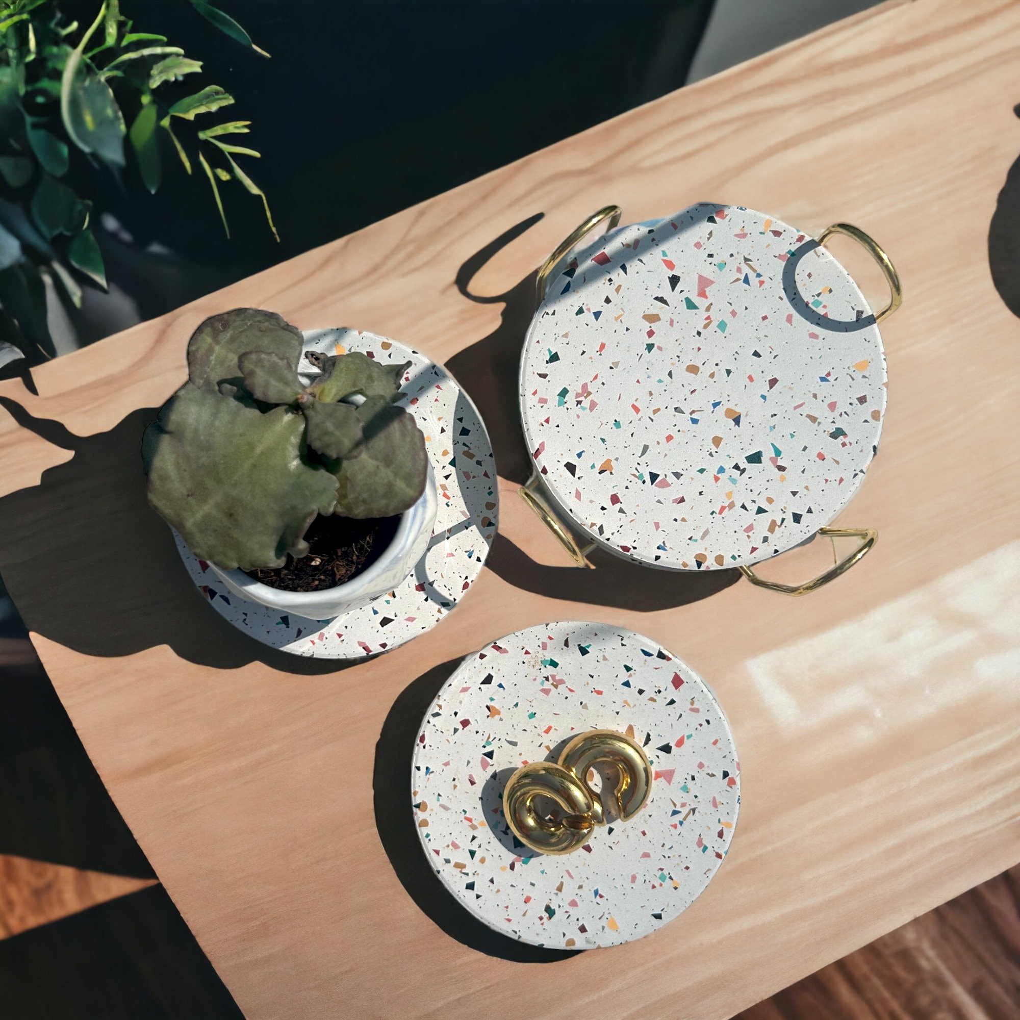 Terrazzo Round Coasters Set With Holder, Absorbent Coasters, Coasters ...
