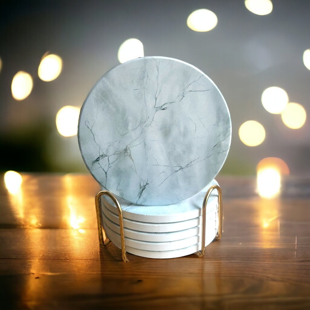 Ceramic Coasters Set With Holder, Absorbent Marble Coasters, Minimalist ...