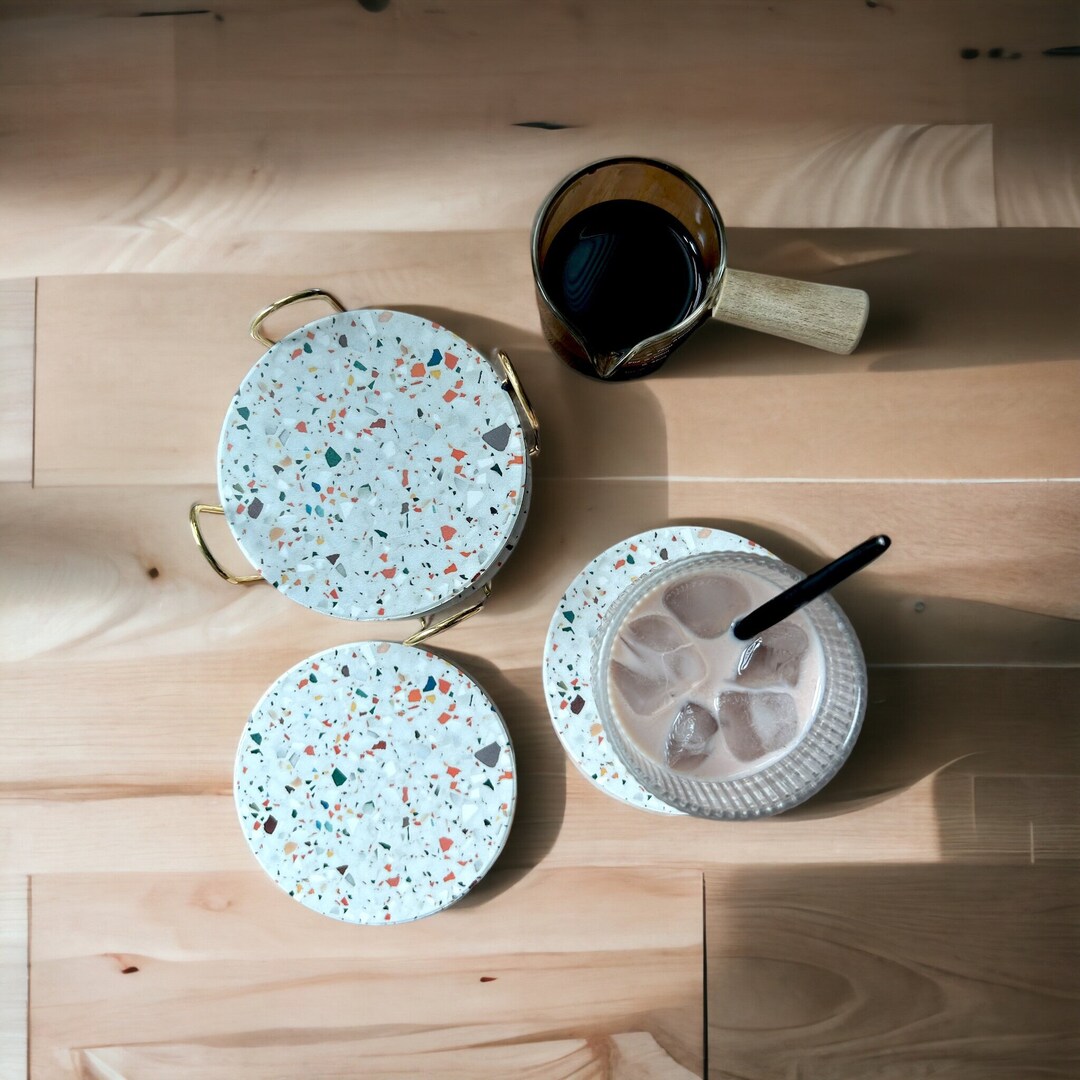 Terrazzo Coasters Set, Absorbent Terrazzo Printed Round Coasters ...