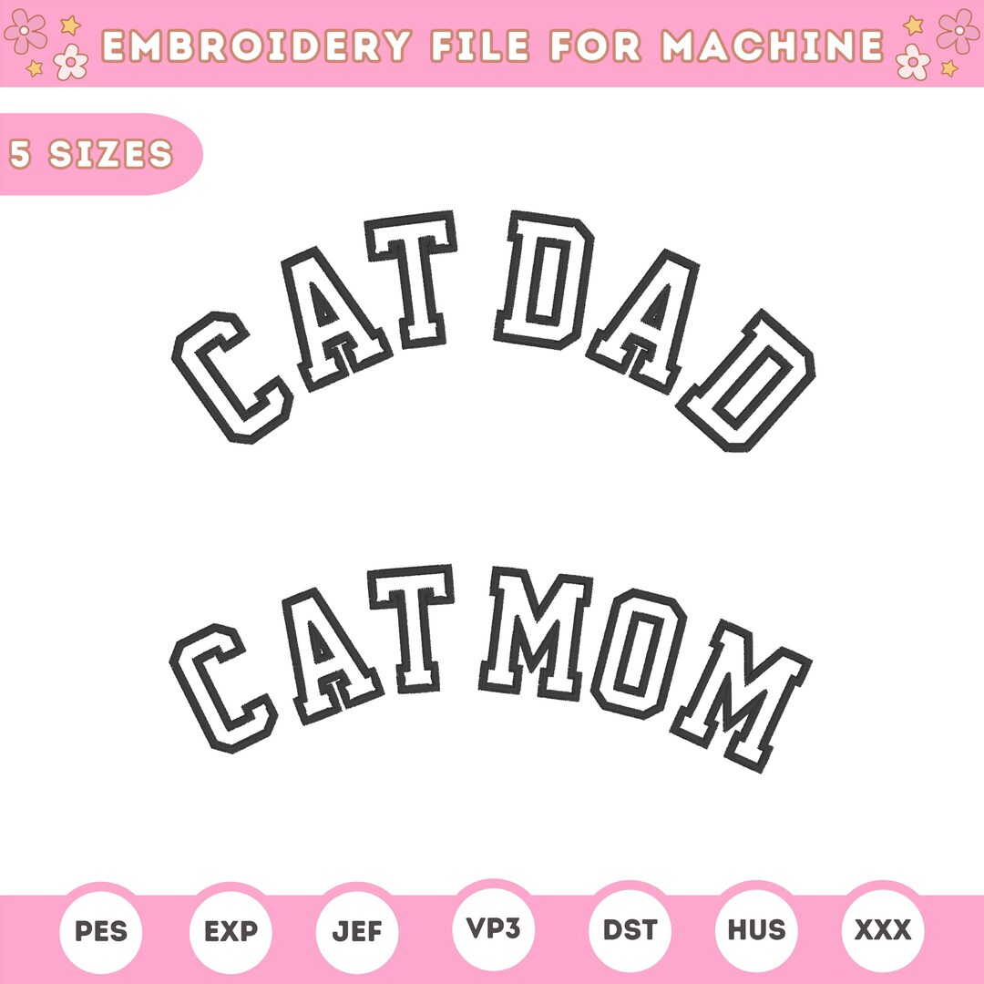 Cat Mom Cat Dad Applique Embroidery Design - Machine Embroidery File ...