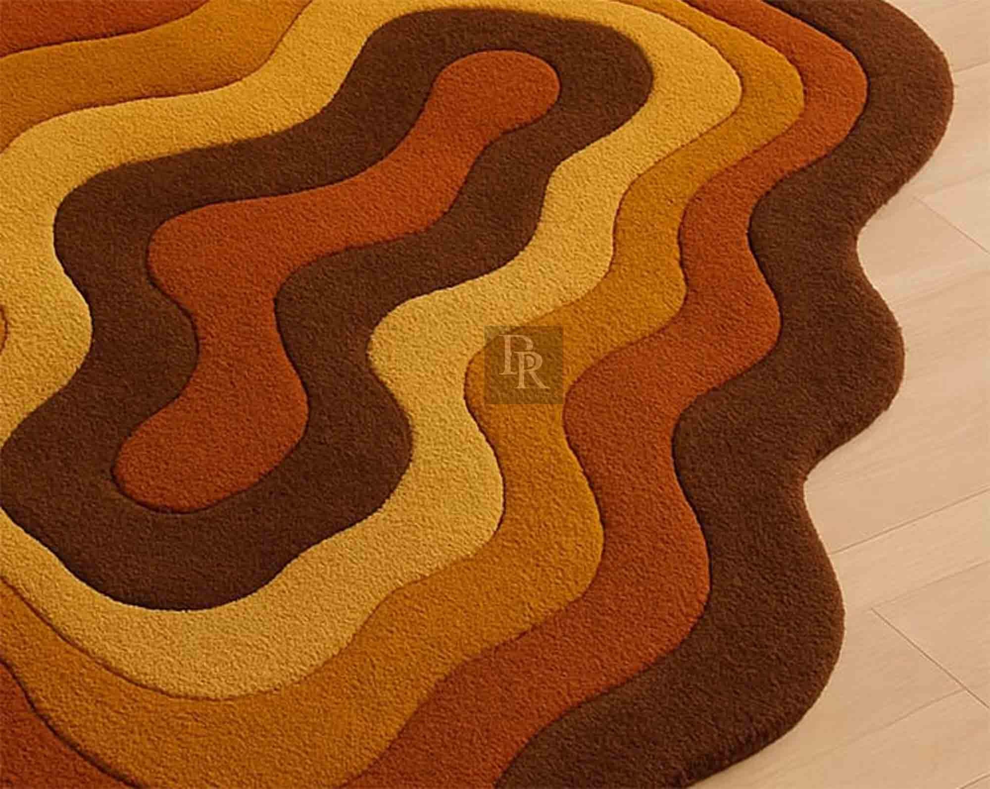9x12ft/10x14ft Hand-tufted Retro Wavy Rug-70s Groovy Wool Area Carpet ...