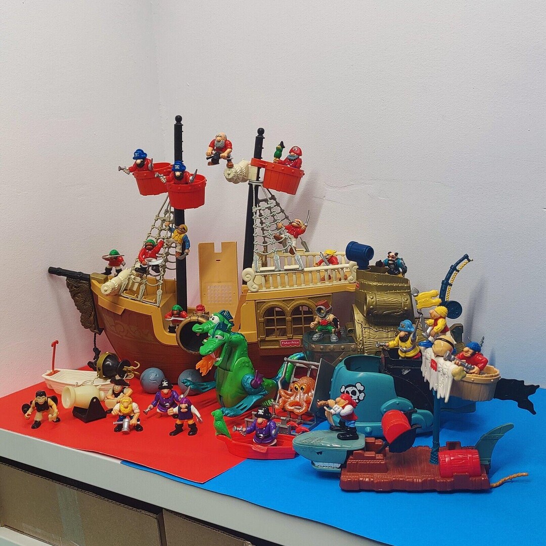 HUGE LOT 3 Fisher-price 1990s Great Adventures Pirate Ship Playset ...
