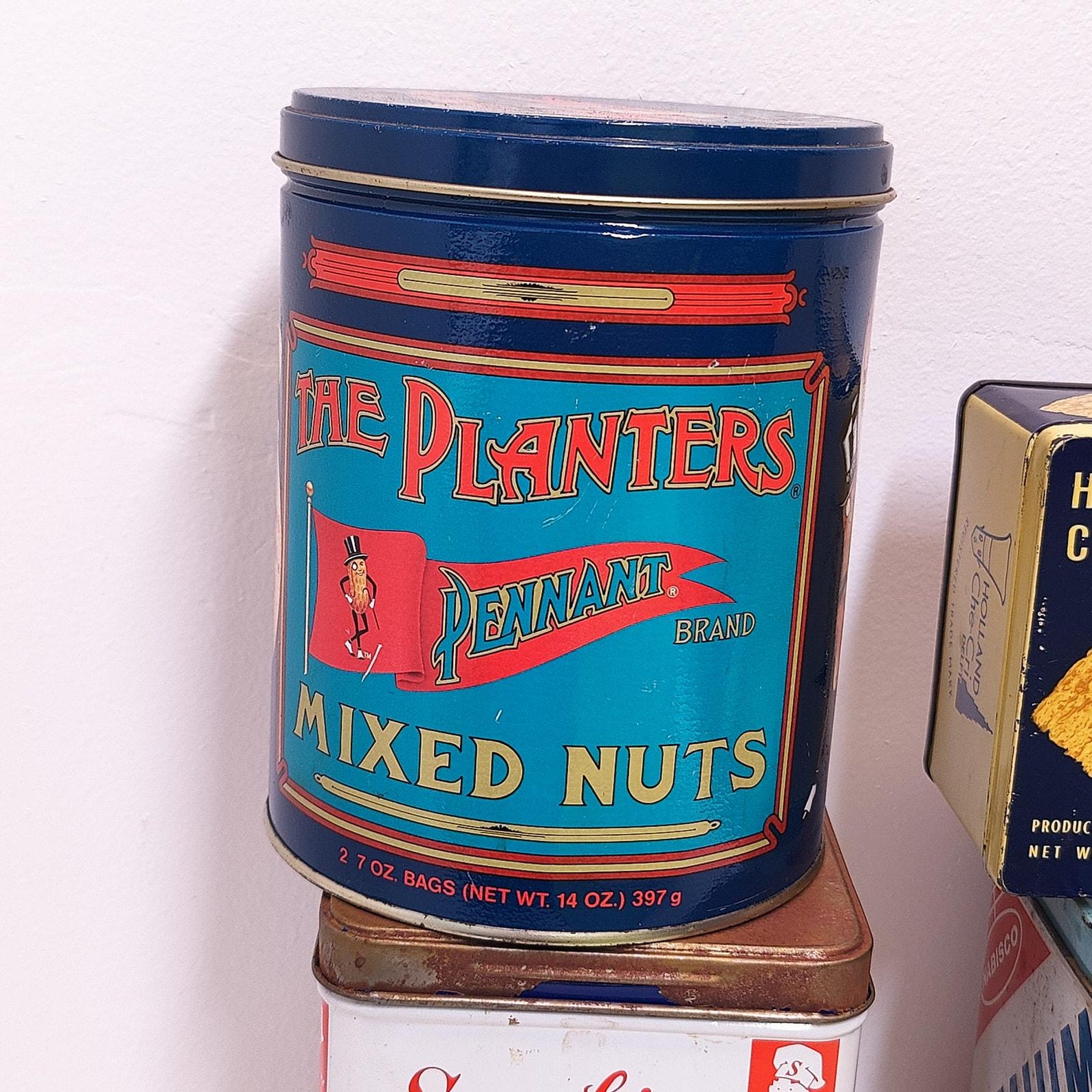 Lot 4 Vintage Snack Tins Planters Nabisco Krispy Cheese Peanuts Can Mid ...