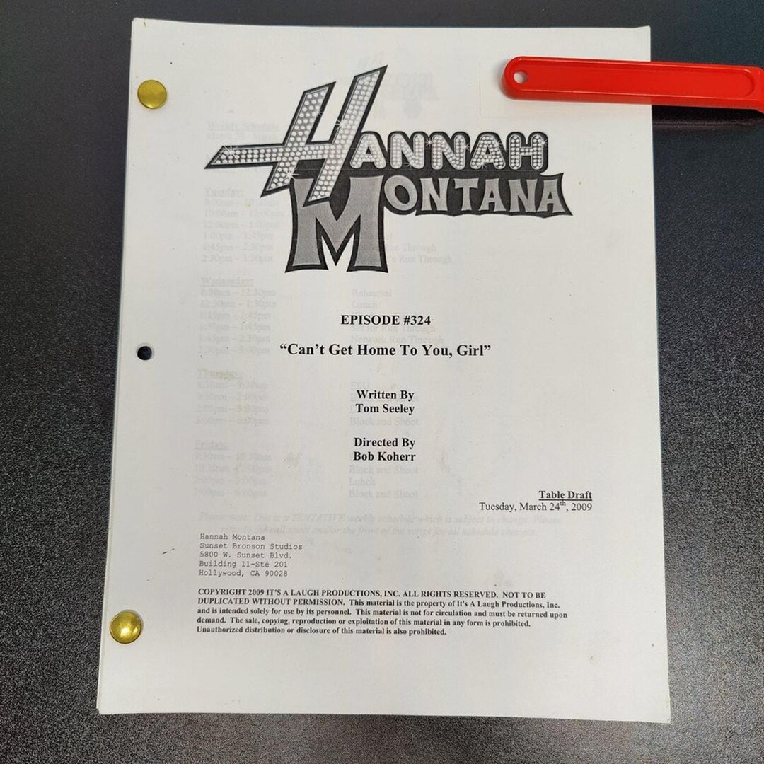 Hannah Montana S3E26 Original Table Draft Script Can't Get Home to You ...