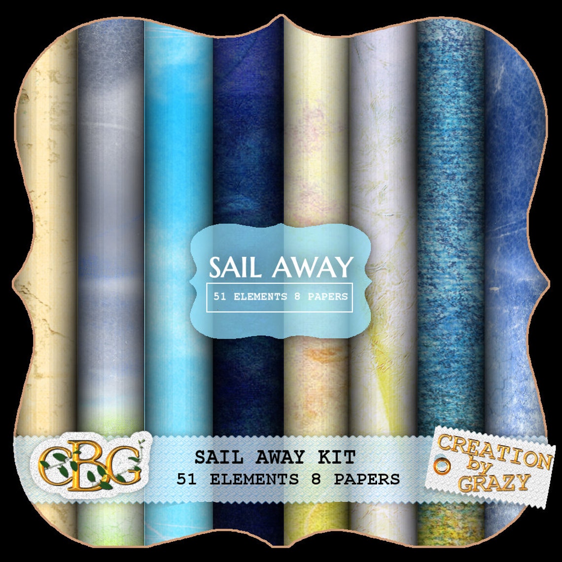 Sail Away Kit by Grazy Scrapbook Scrap Kit Digital Papers Printable - Etsy