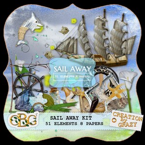 Sail Away Kit by Grazy Scrapbook Scrap Kit Digital Papers Printable - Etsy