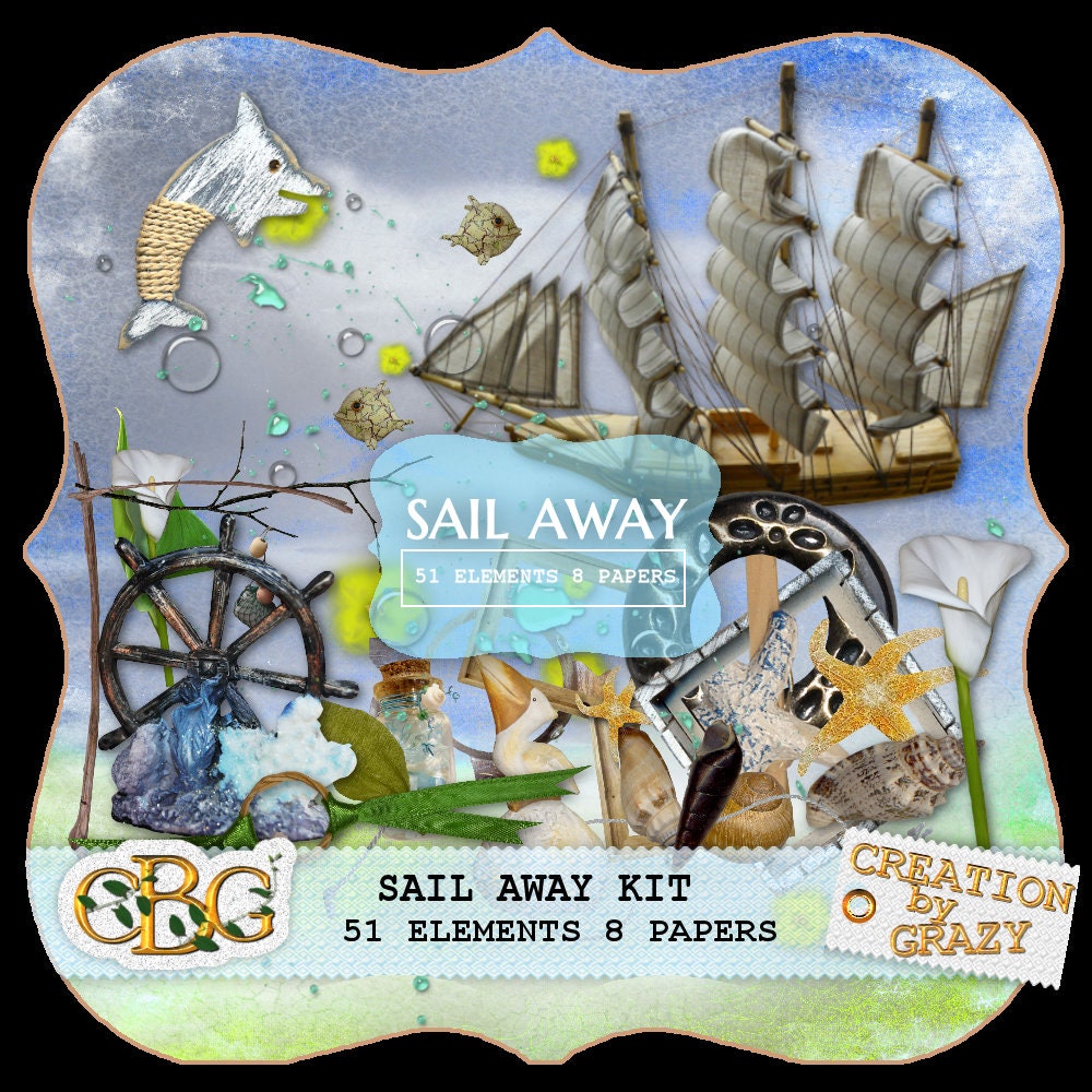 Sail Away Kit by Grazy Scrapbook Scrap Kit Digital Papers Printable - Etsy