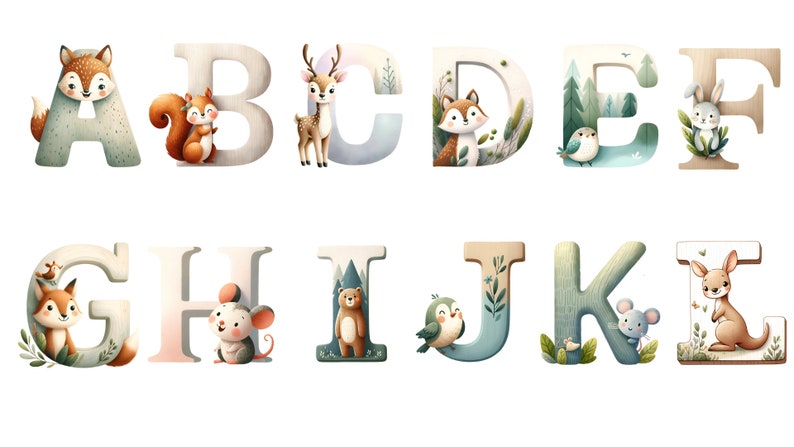 Woodland Animals Alphabet Clipart , Letter Animals, Commercial Use ...