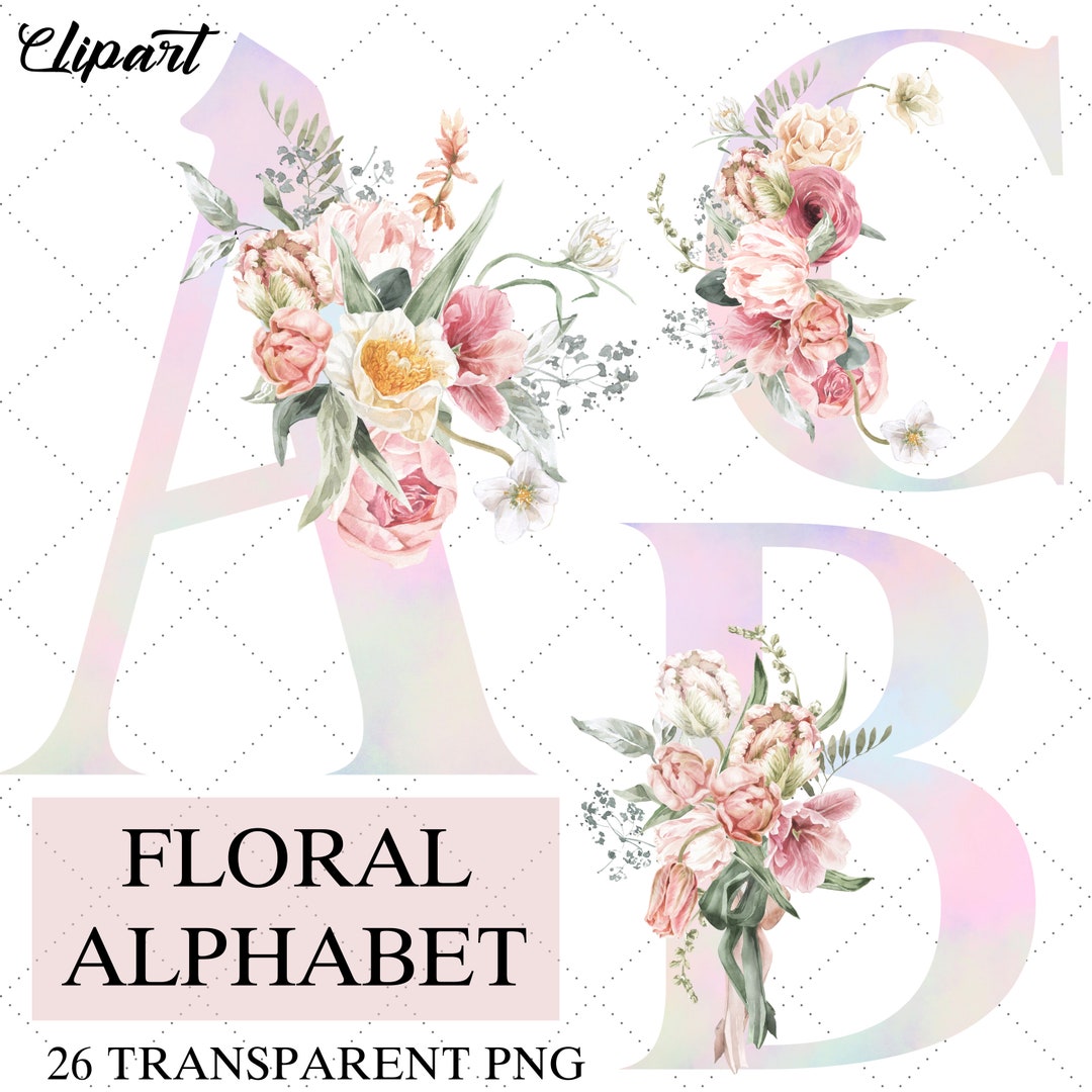 Watercolor Floral Alphabet Clipart,wedding Alphabet,monogram Initials ...