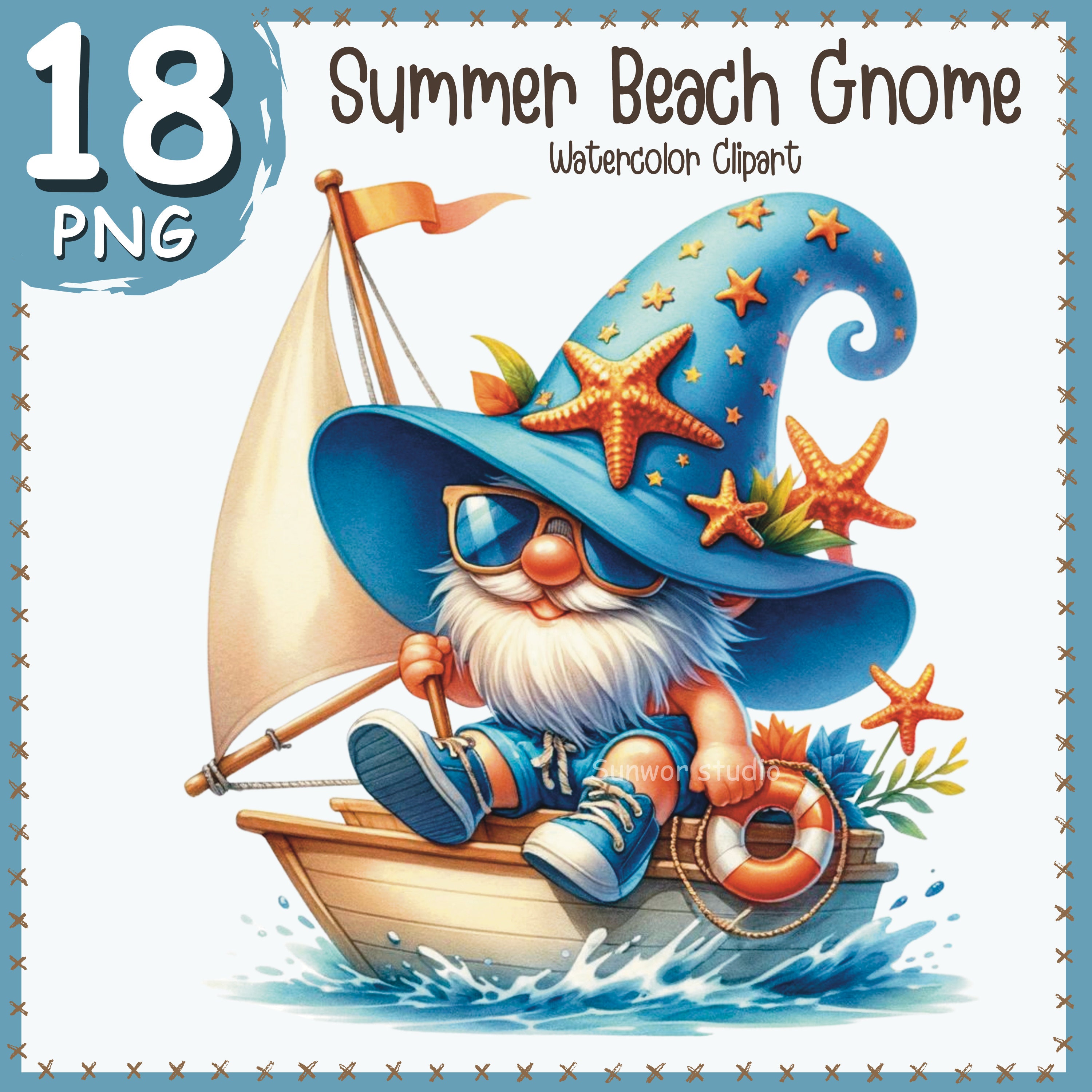 Watercolor Summer Gnome Clipart, Gnome Beach Clipart PNG, Starfish ...