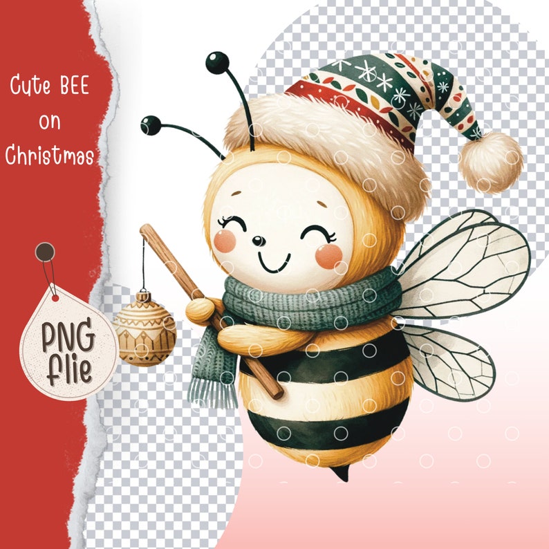 Watercolor Christmas Bee, Cute Bee, Watercolor Clipart, Christmas ...