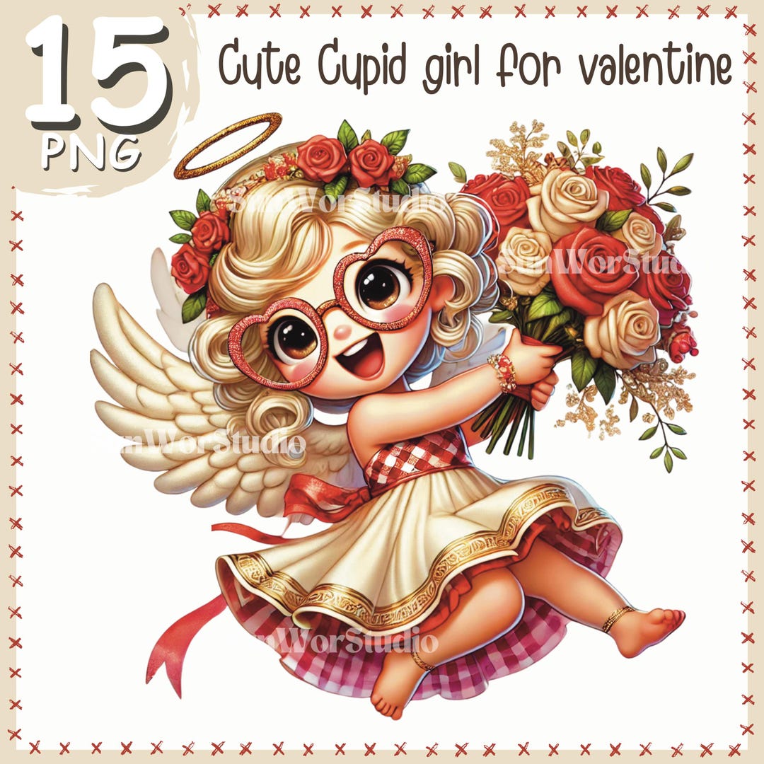 Cupid Girl Clipart Bundle, Valentines Day Clipart PNG, Valentine Little ...