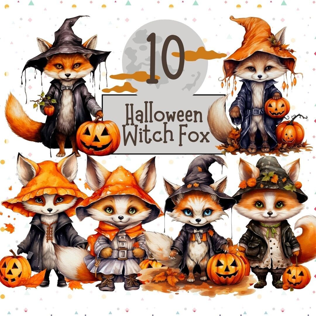 Halloween Fox Clipart Halloween PNG Witch Fox Wildlife - Etsy