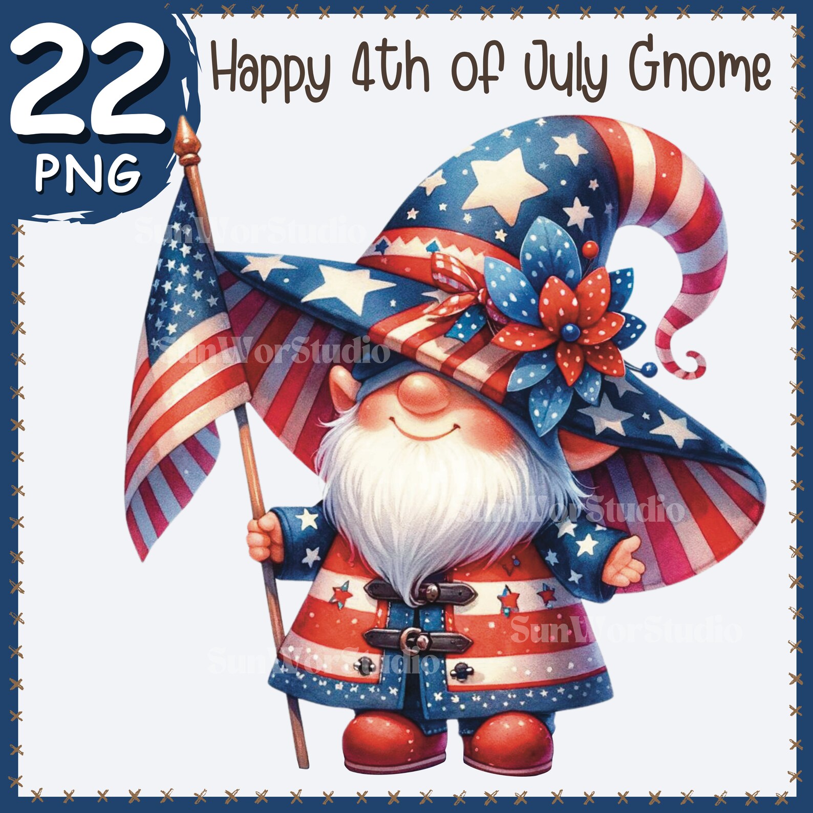Watercolor Patriotic Gnome Clipart: American Flag PNG (digital Download ...