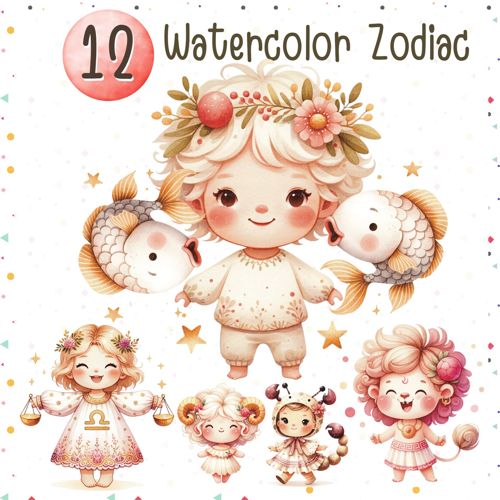 Zodiac Clipart for Kids, Zodiac Sign Clipart Bundle Zodiac PNG for ...