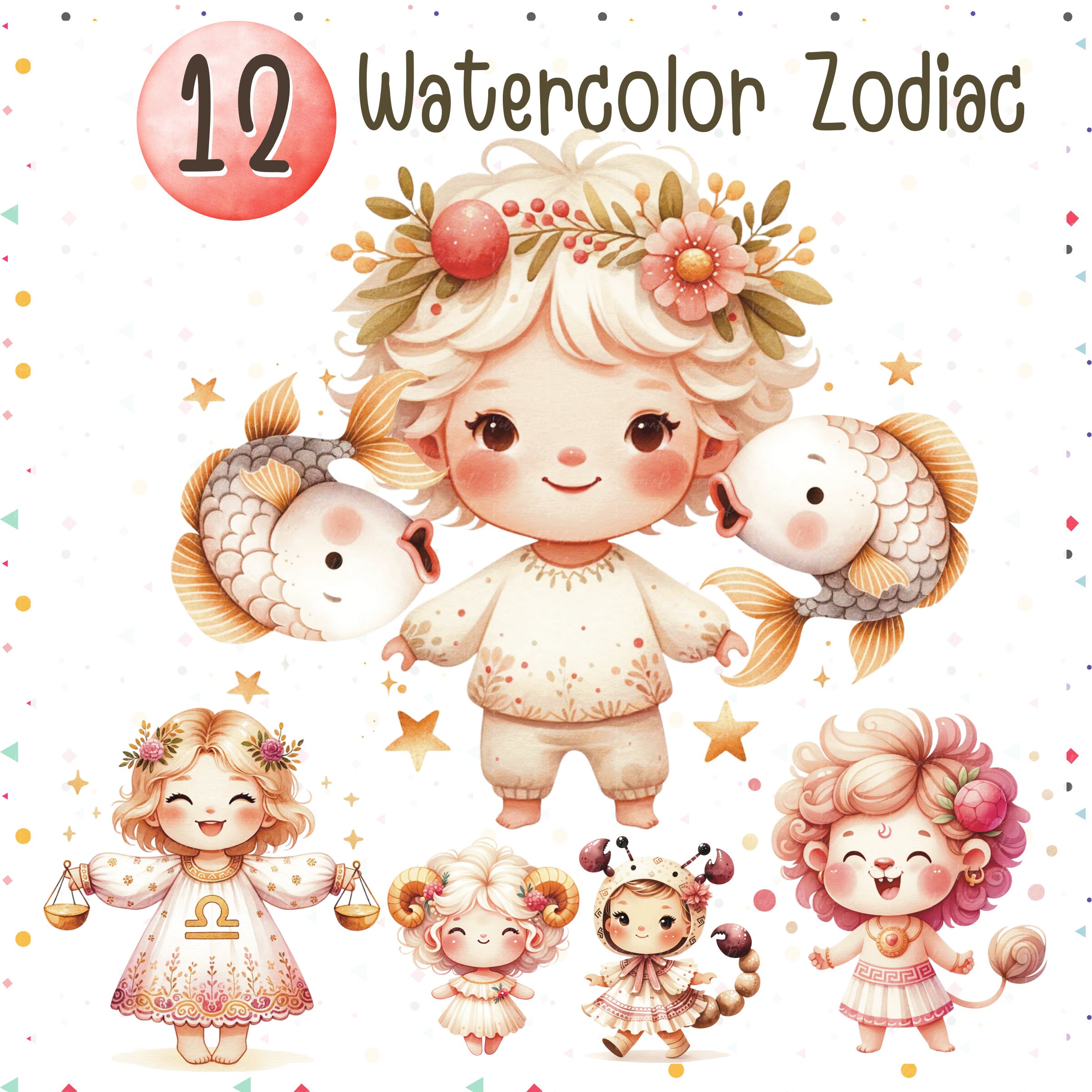 Zodiac Clipart for Kids, Zodiac Sign Clipart Bundle Zodiac PNG for ...