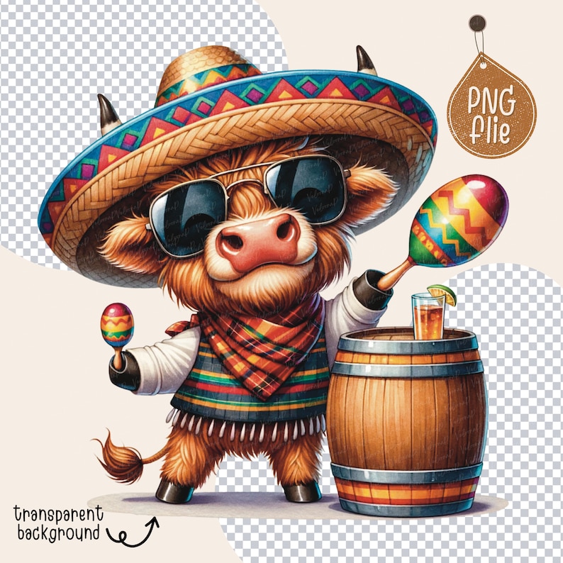 Cinco De Mayo Highland Cow Clipart PNG, Viva Mexico Cinco De Mayo Png ...
