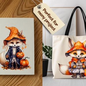 Halloween Fox Clipart, Halloween PNG, Witch Fox, Wildlife, Watercolor ...