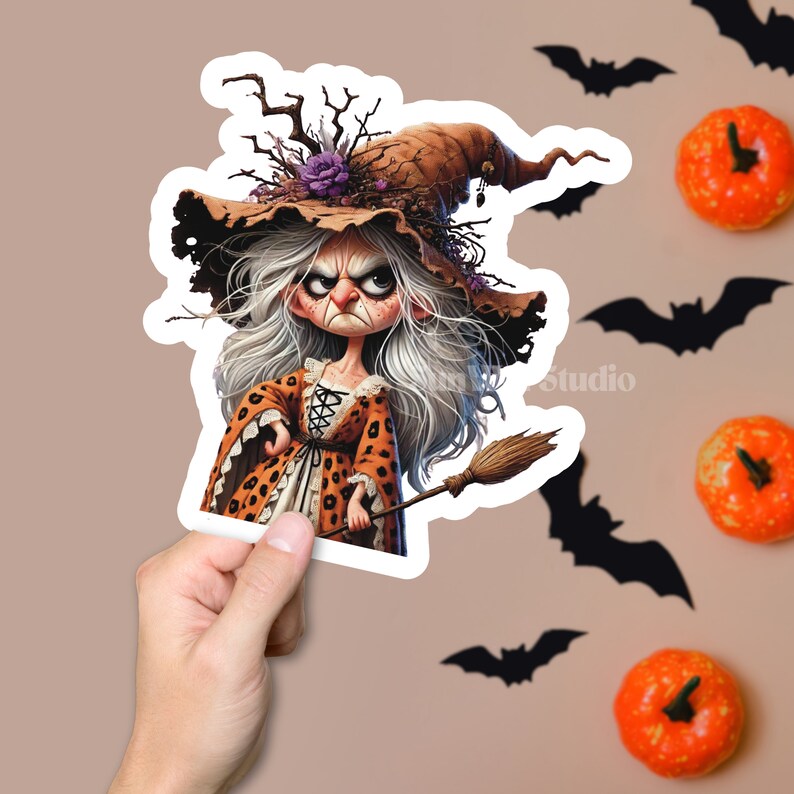 Halloween Grumpy Witch Clipart: Spooky Digital Art (PNG/PDF) - Etsy
