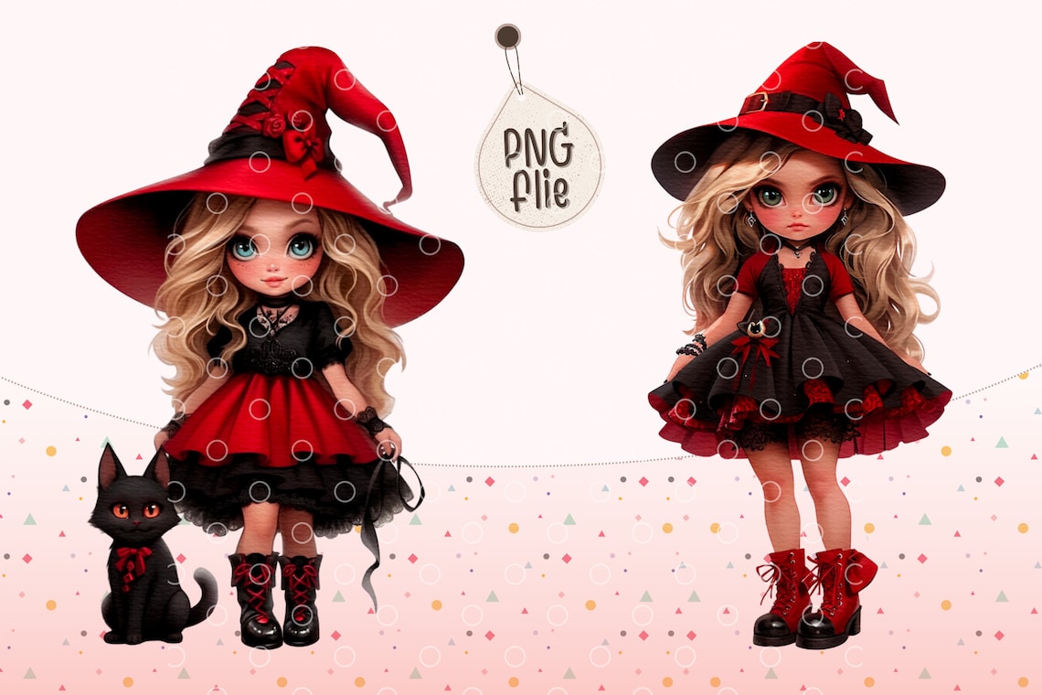 Halloween Clipart Cute Red Witch Cartoon Witch Sublimation - Etsy