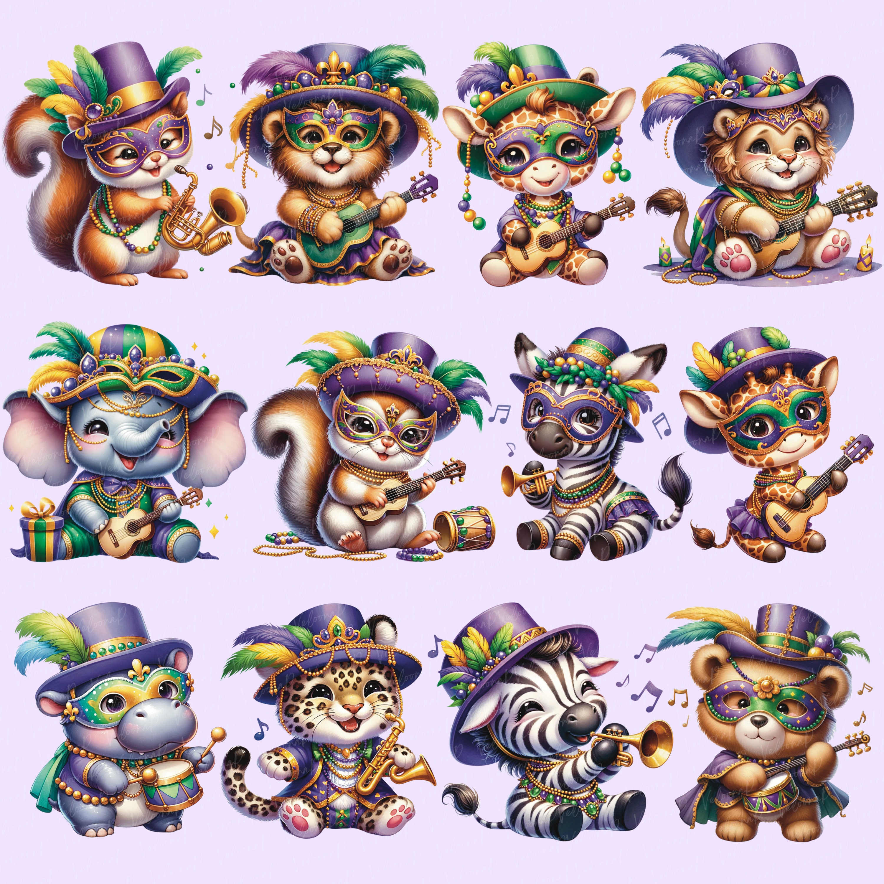 Mardi Gras Animal Sublimation Design Mardi Gras Printable Clipart ...