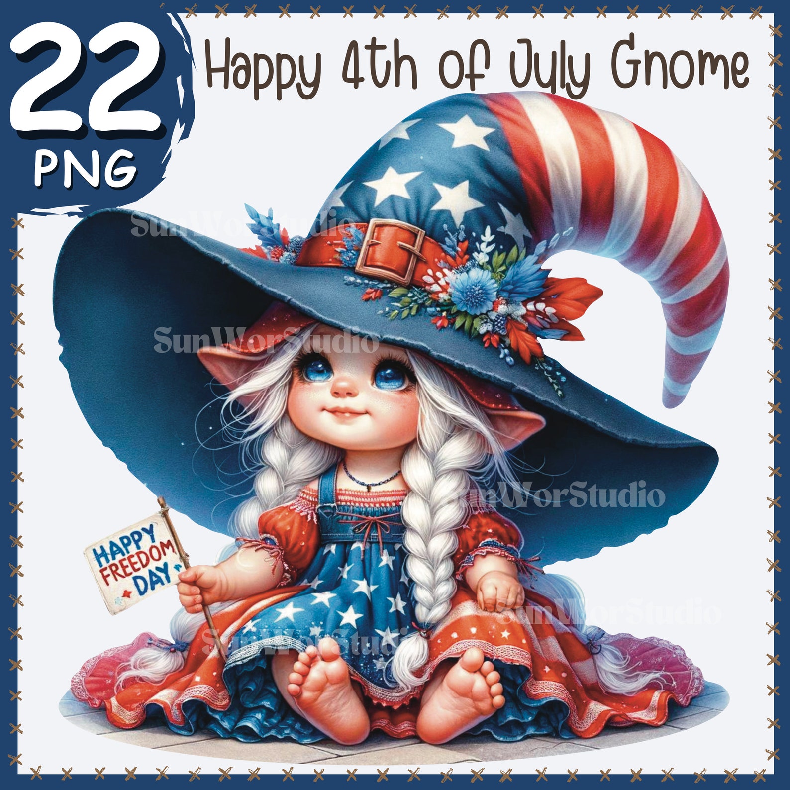 Watercolor Patriotic Gnome Clipart: American Independence Day (PNG, PDF ...