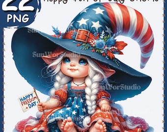 Watercolor Patriotic Gnome Clipart, Memorial Day Gnome Clipart, 4th of ...