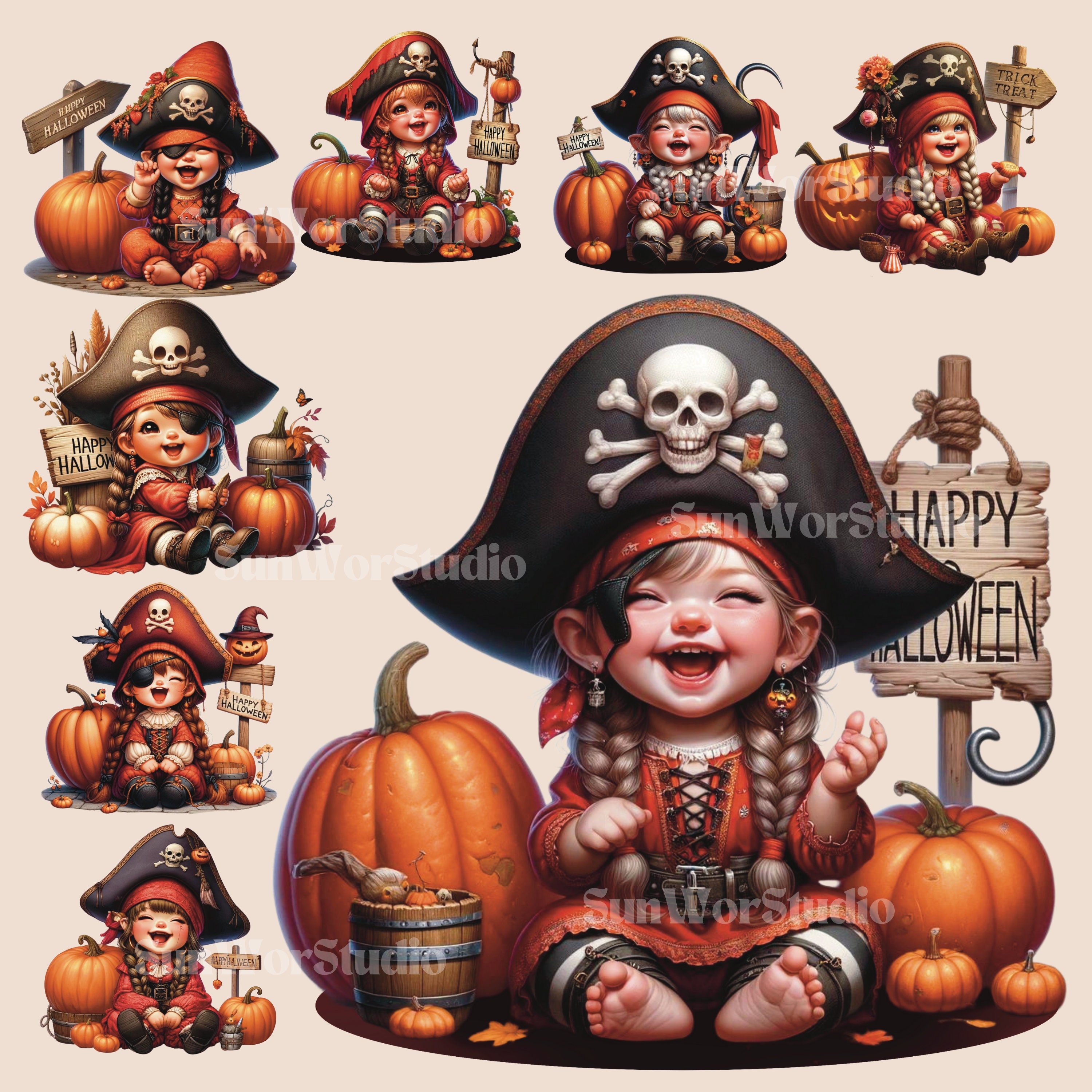 Watercolor Pirate Gnome Clipart, Pirate Gnome Girl Clipart, Fantasy ...