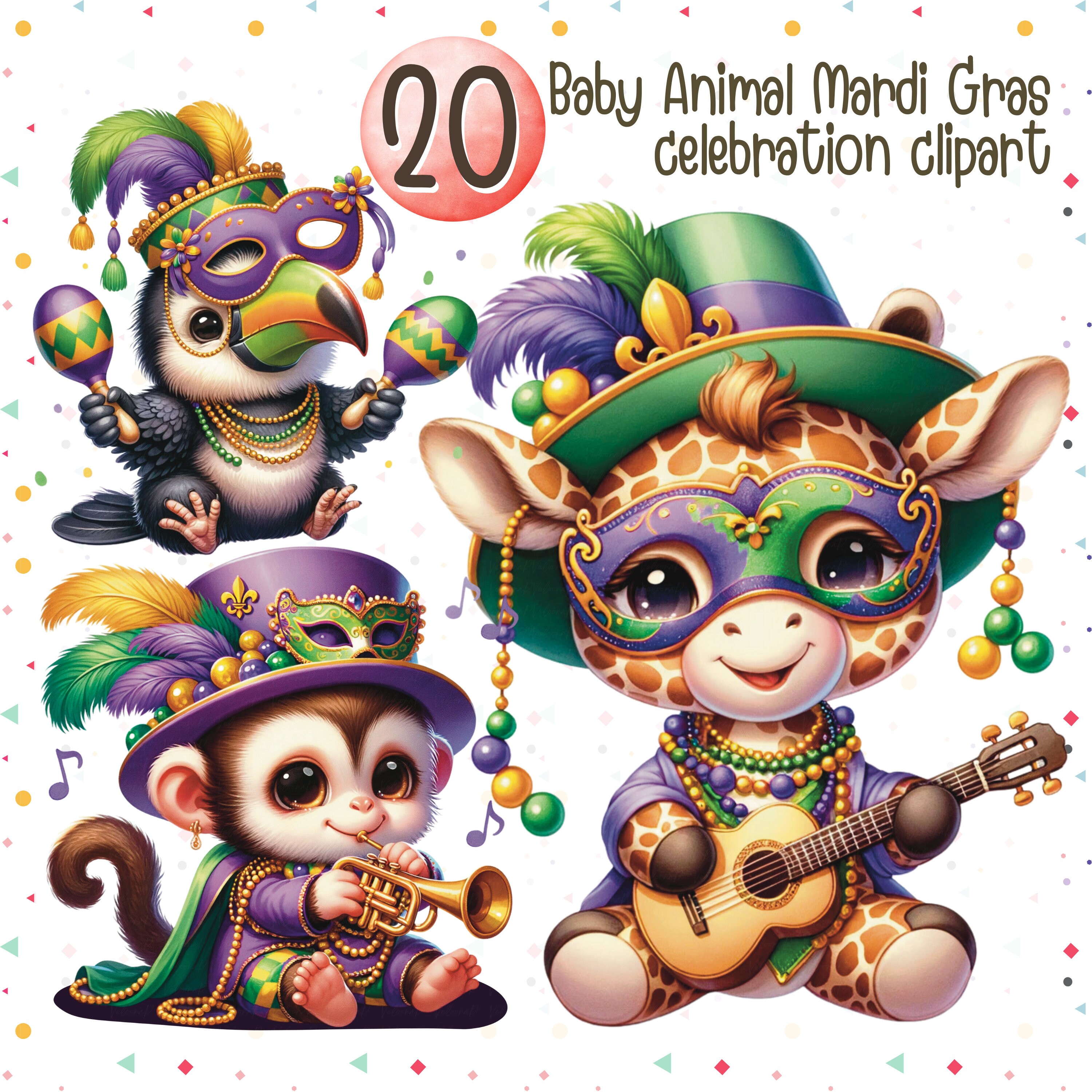 Mardi Gras Animal Sublimation Design Mardi Gras Printable Clipart ...