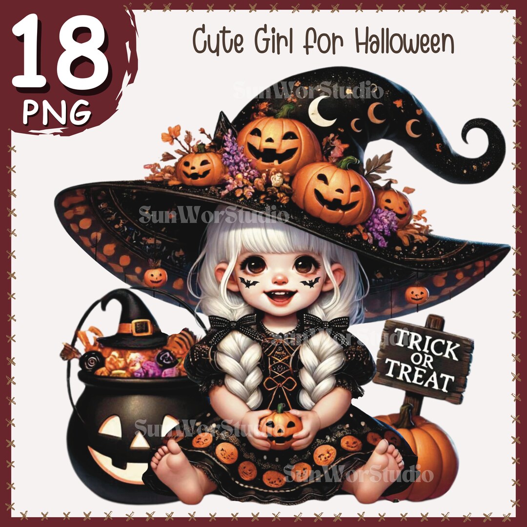Halloween Girl Watercolor Clipart: Costume PNG, Fantasy Art (digital ...