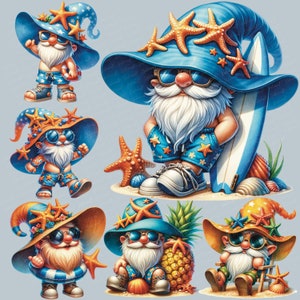 Watercolor Summer Gnome Clipart, Gnome Beach Clipart PNG, Starfish ...