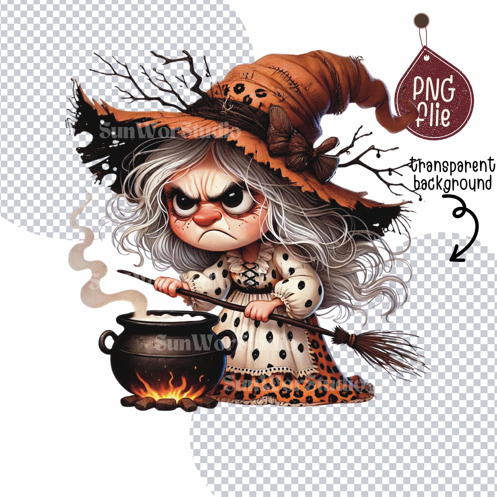 Halloween Grumpy Witch Clipart Digital Download Spooky Witch ...