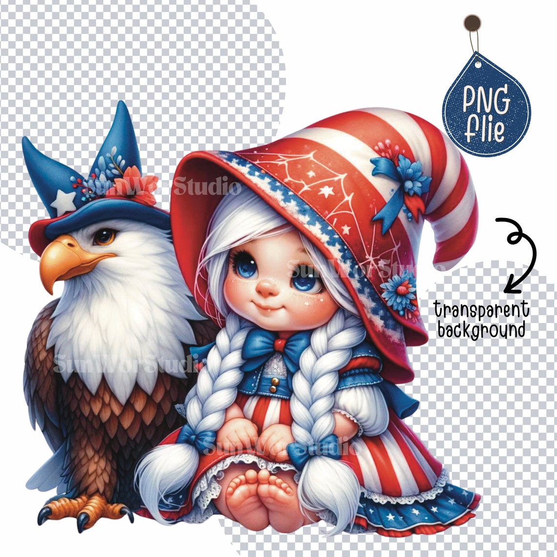 Watercolor Patriotic Gnome Clipart, Memorial Day Gnome Clipart, 4th of ...