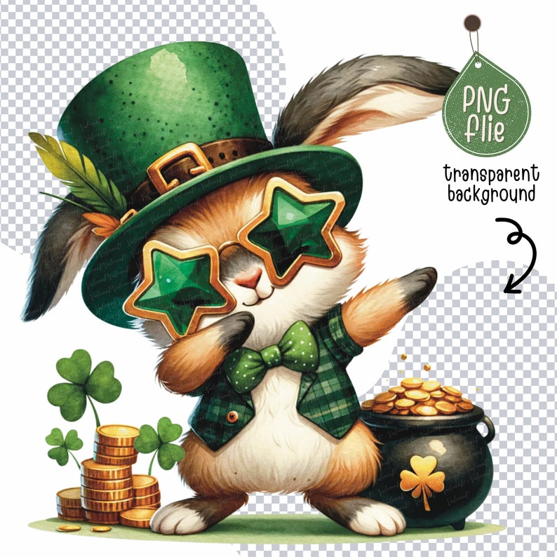 Cute Little Bunny on St Patrick's Day PNG, Saint Patrick's Day Clipart ...