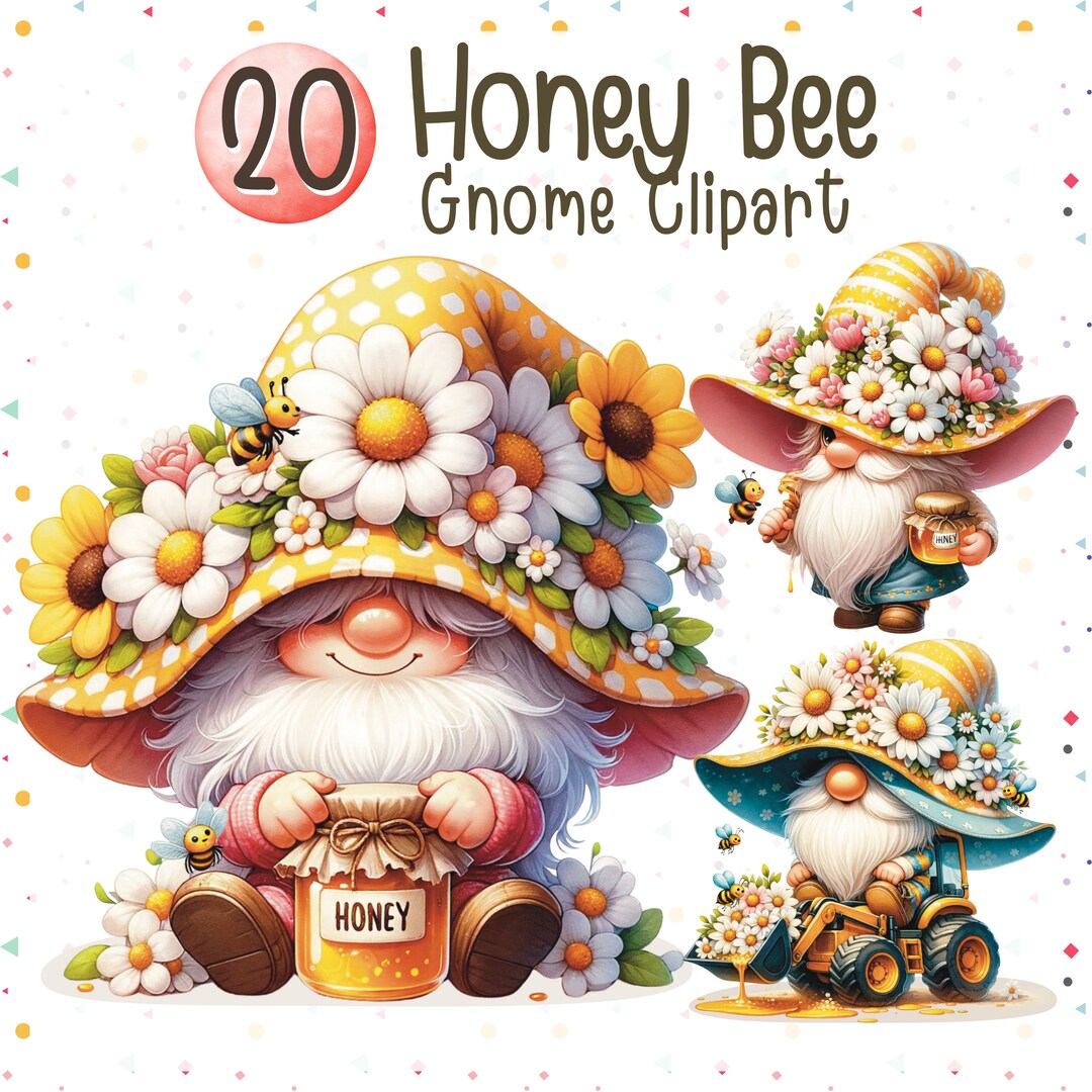 Honey Bee Gnomes Clipart, Watercolor Flower Bee Gnome Clipart, Gnome ...