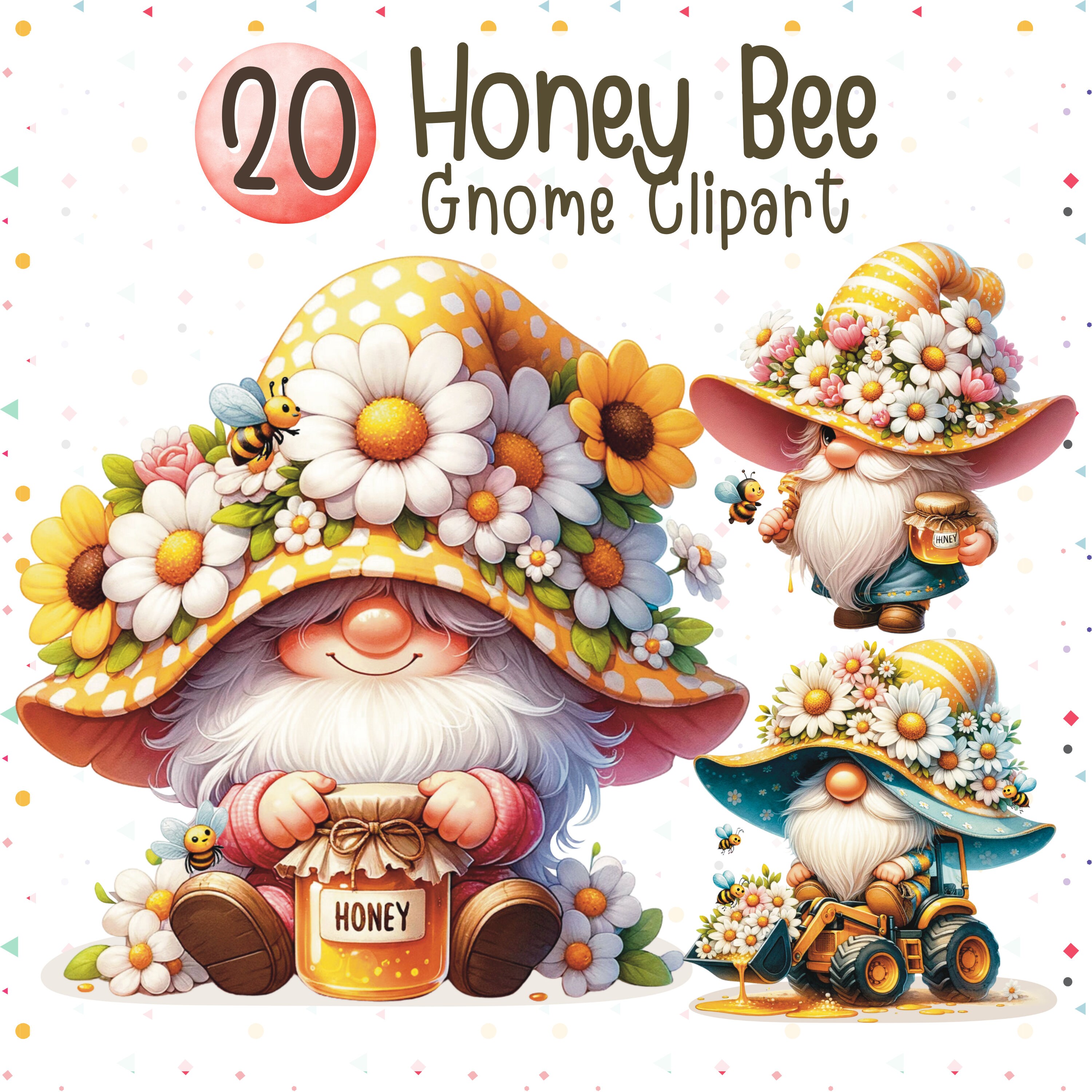 Honey Bee Gnomes Clipart, Watercolor Flower Bee Gnome Clipart, Gnome ...
