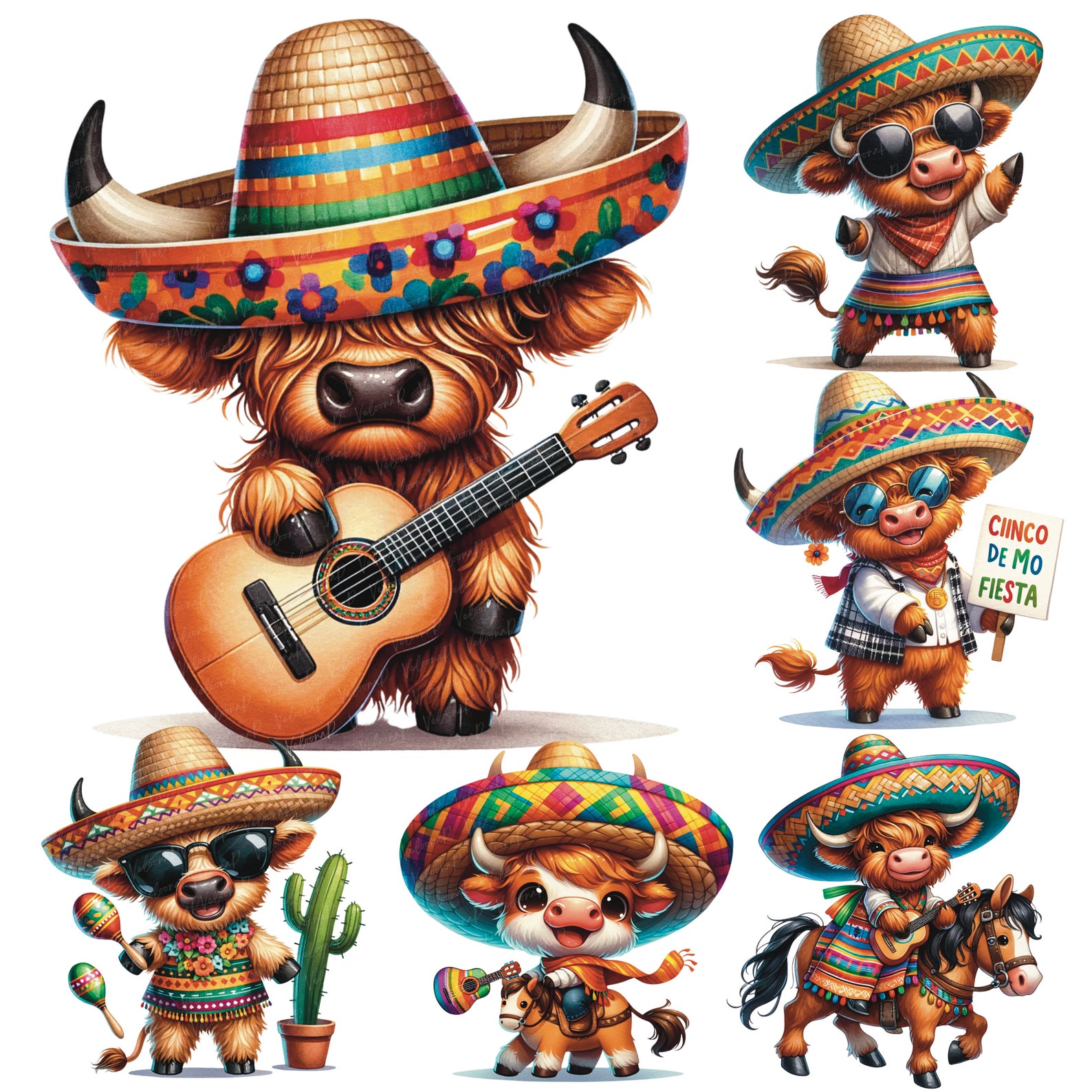 Cinco De Mayo Highland Cow Clipart PNG, Viva Mexico Cinco De Mayo Png ...