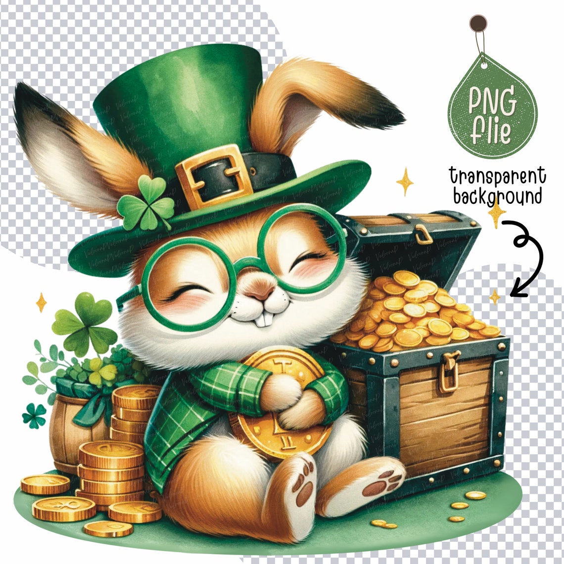 Cute Little Bunny on St Patrick's Day PNG, Saint Patrick's Day Clipart ...