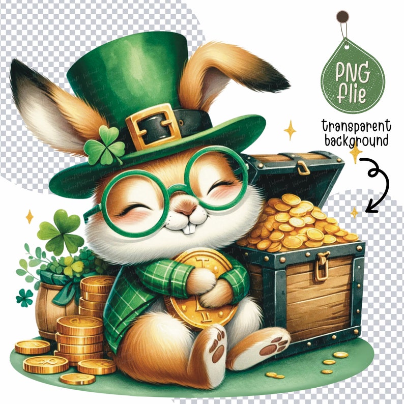 Cute Little Bunny on St Patrick's Day PNG, Saint Patrick's Day Clipart ...