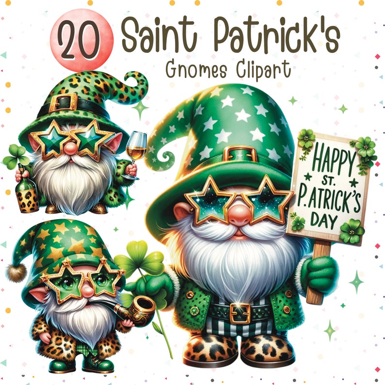 St Patrick Gnomes Clipart Watercolor PNG Saint Patrick Day, Commercial ...